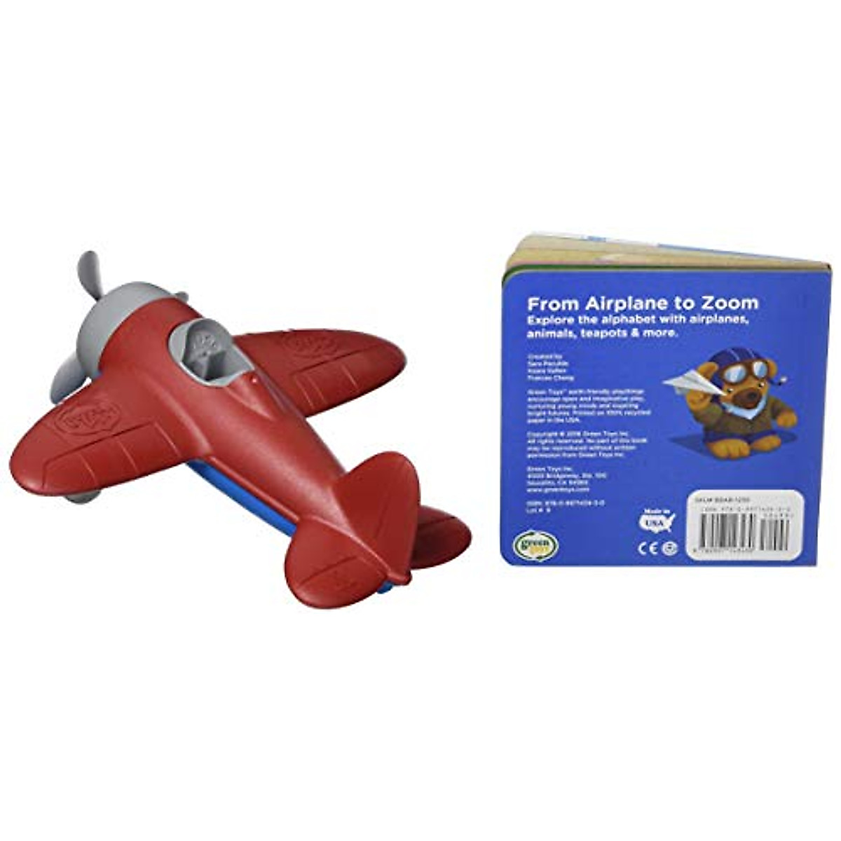 Green Toys Airplane & Board Book, CB - Pretend Play, Motor Skills, Reading, Kids Toy Vehicle. No BPA, phthalates, PVC. Dishwasher Safe, Recycled Materials, Made in USA.