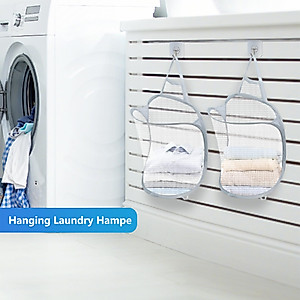 ATCYMI Hanging Laundry Hamper 2 Pack Mesh Laundry Basket Foldable Hamper Collapsible Dirty Clothes Hamper Wall Mounted Storage Bag (Gray)