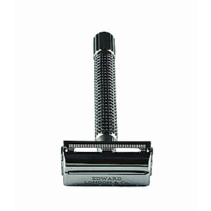 Edward London & Co Pearl Black Heavy Long Handle Double Edge Butterfly Open Safety Razor