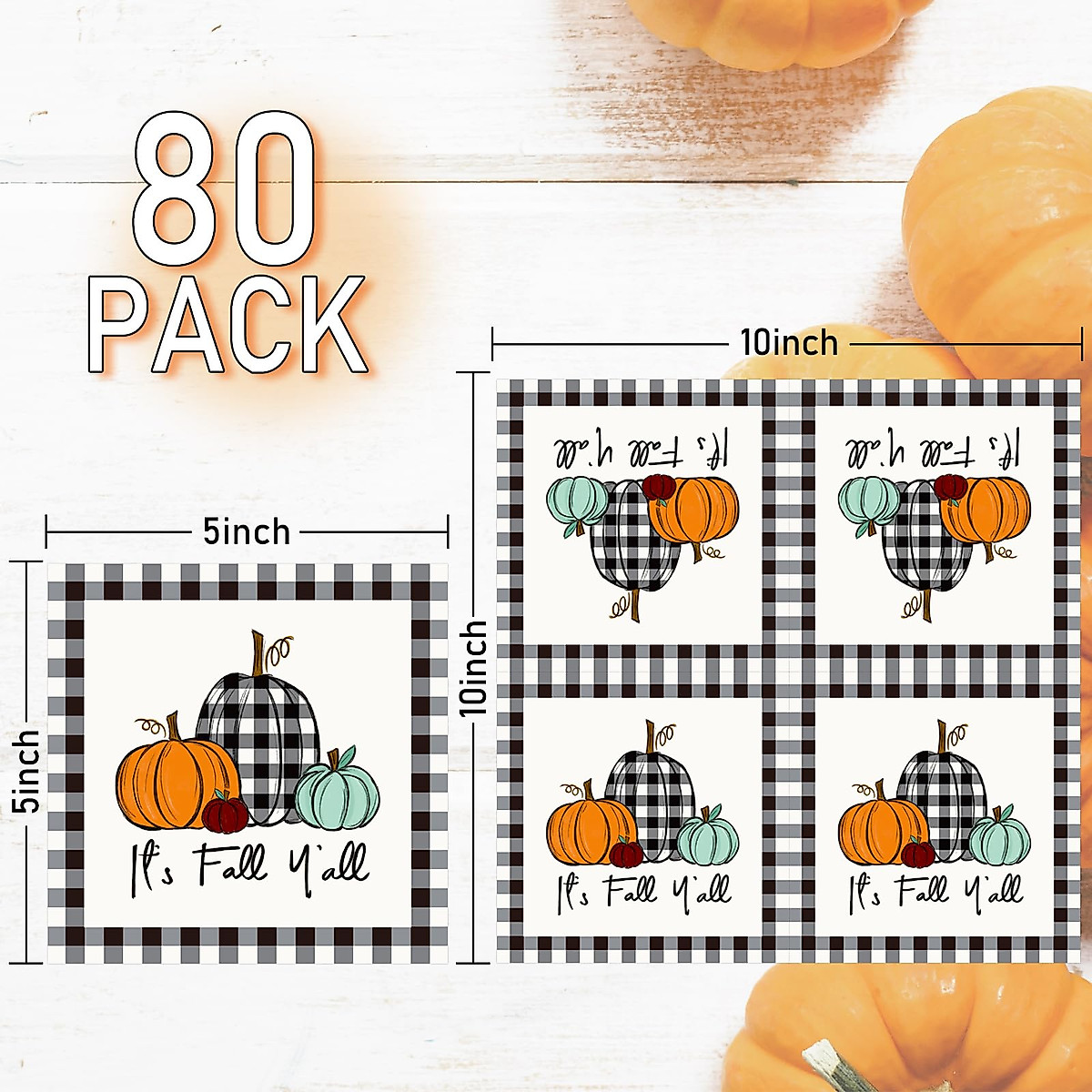 AnyDesign 80 Pack Fall Napkins 5 x 5 Inch Plaid Pumpkin Cocktail Beverage Napkins Fall Harvest Disposable Paper Napkins Dinner Napkins for Autumn Thanksgiving Party Supplies Table Decor