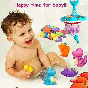Baby Bath Toys,Bath Toys,Bath Toy Storage,Bath Toys for Toddlers 1-3,Bath Toy Baby Bath Set，Letters & Numbers, Bath Toy Organizer Dinausors Toys , Water Spray Bath Set with Fishing Net(44)