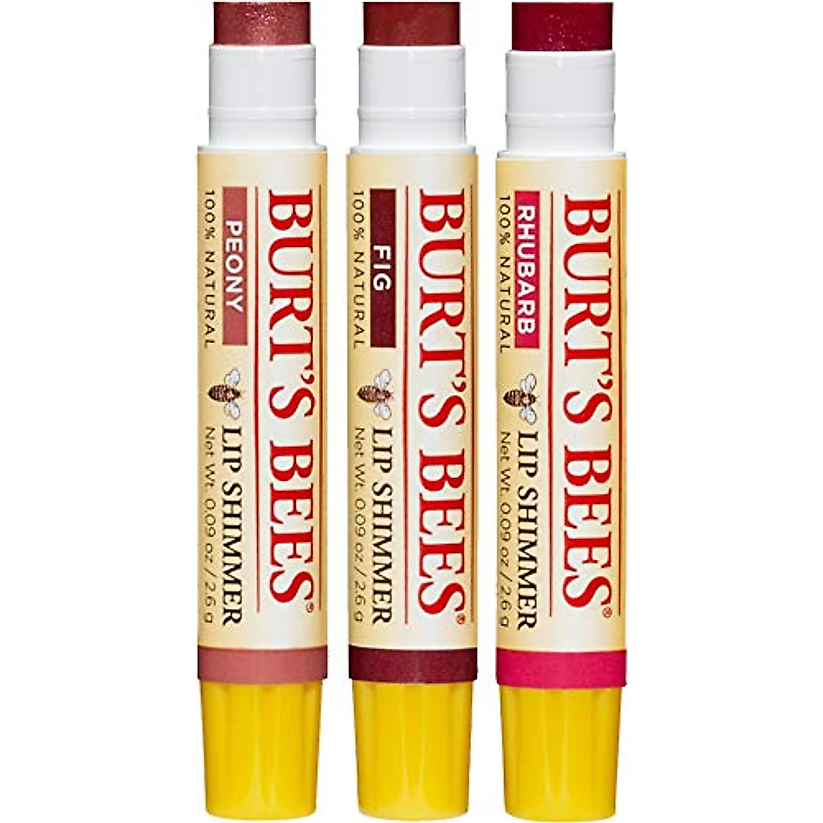 Burt's Bees Kissable Color Holiday Gift Set, 3 Lip Shimmers in Festive Gift Box, Warm Collection in Peony, Fig and Rhubarb