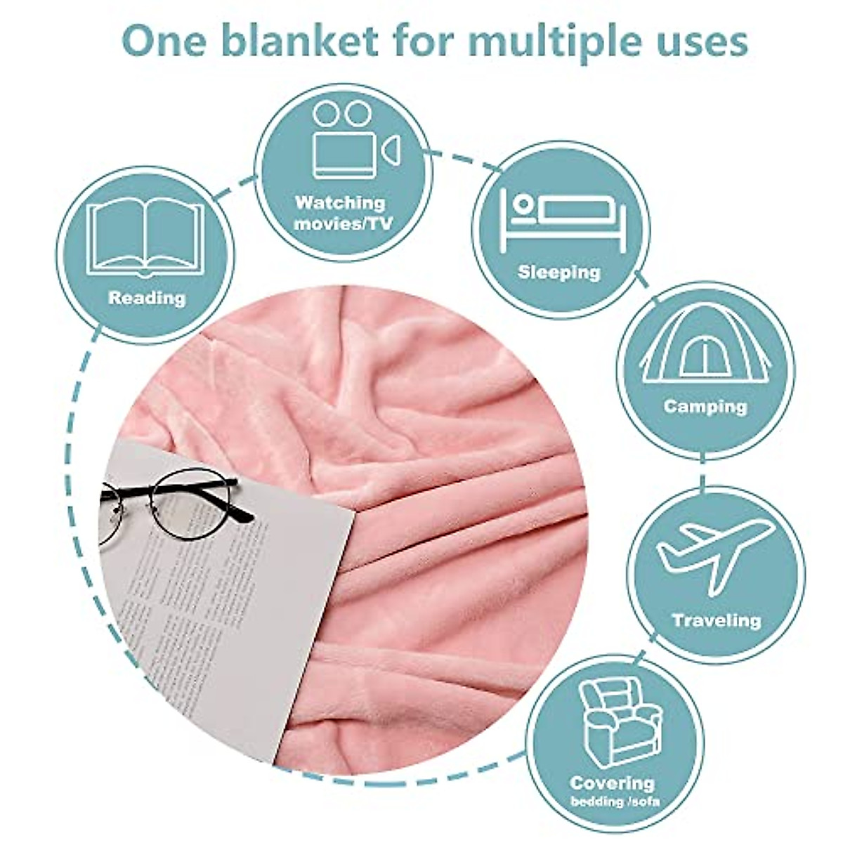 NANPIPER Fleece Blankets, Super Soft Flannel Queen Size Blanket for Bed, Luxury Cozy Microfiber Plush Fuzzy Blanket,Pink