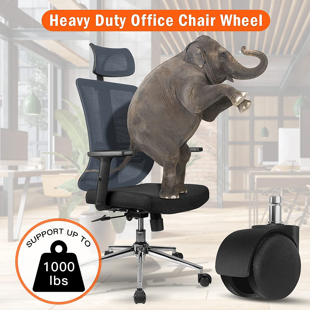 Office Chair Wheels - 2 Inch Chair Caster Wheel Set of 5, Heavy Duty Chair Wheel Replacement Supports 1000 lbs, No Noise, Suitable for Hardwood Floors and Carpets