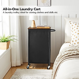 HOOBRO Slim Laundry Hamper with Lid, 11Gal Rolling Laundry Basket with Wheels, Laundry Sorter with Side Pockets and Handle, Oxford Fabric Bag, Space-Saving, Rustic Brown and Black BF24XY01G2