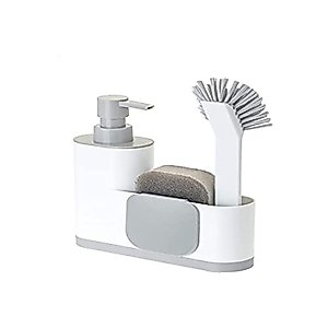 Vigar Rengo Monobloc 4-piece Sink Caddy Set, Includes Scrub Brush, Two-sided Sponge, Soap Dispenser and Scraper, White/Grey