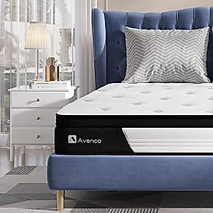 Avenco King Mattress, Medium Firm Hybrid Mattress King, 10in King Mattresses in a Box with Gel-Infused Memory Foam and Pocketed Springs, Motion Isoaltion, Breathable Knit Fabric, Strong Edge Support