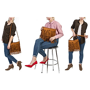 LiaTalia Womens Fringe Handbag - Real Italian Suede Leather - Tassle Effect Shoulder Bag in Medium Size - ASHLEY [Electric Blue]