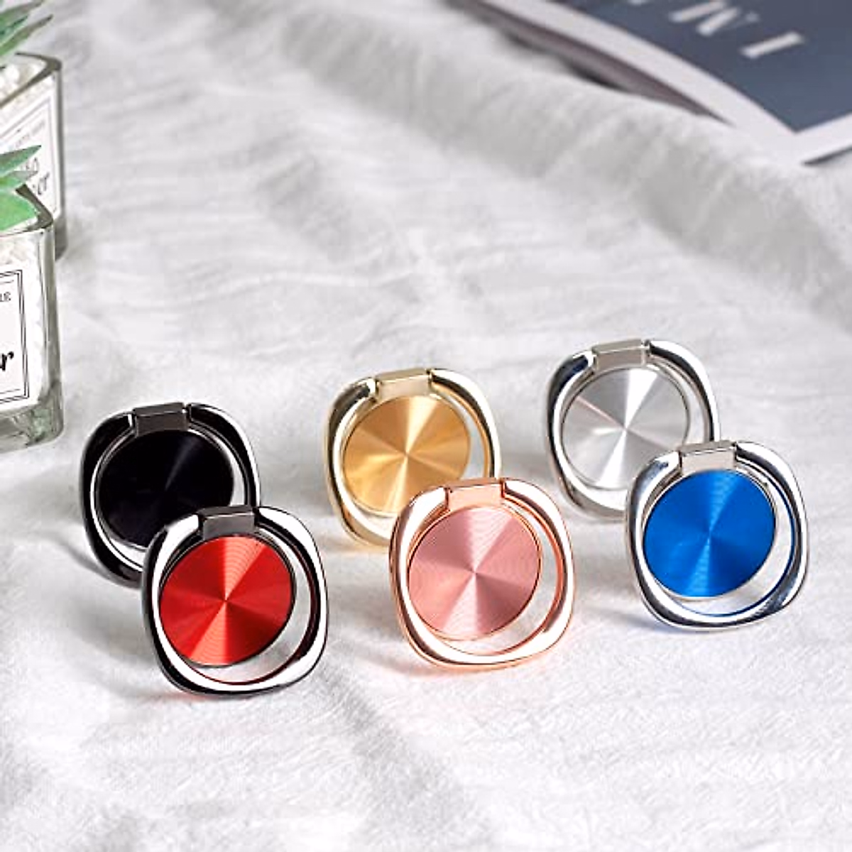 [2 Pack] Rounded CD Texture Cell Phone Ring Holder Stand, 360 Degree Rotation Finger Ring Kickstand with Polished Metal Phone Grip, Smartphone Accessories (Silver)