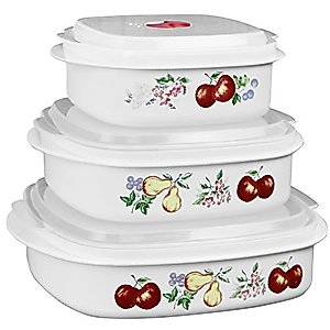 Reston Lloyd 6-Piece Microwave Cookware, Steamer, Storage Set Corelle Coordinates, 3, White
