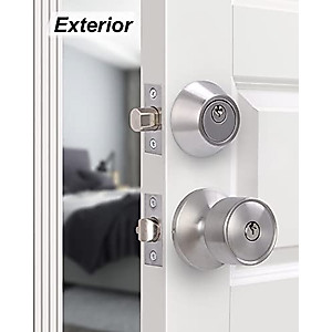Lanwandeng 2 Sets Keyed Alike Entry Door Knobs and Single Cylinder Deadbolt Lock Combo Set Security for Entrance and Front Door, All Keyed Same Door Lock with Classic Satin Nickel Finish