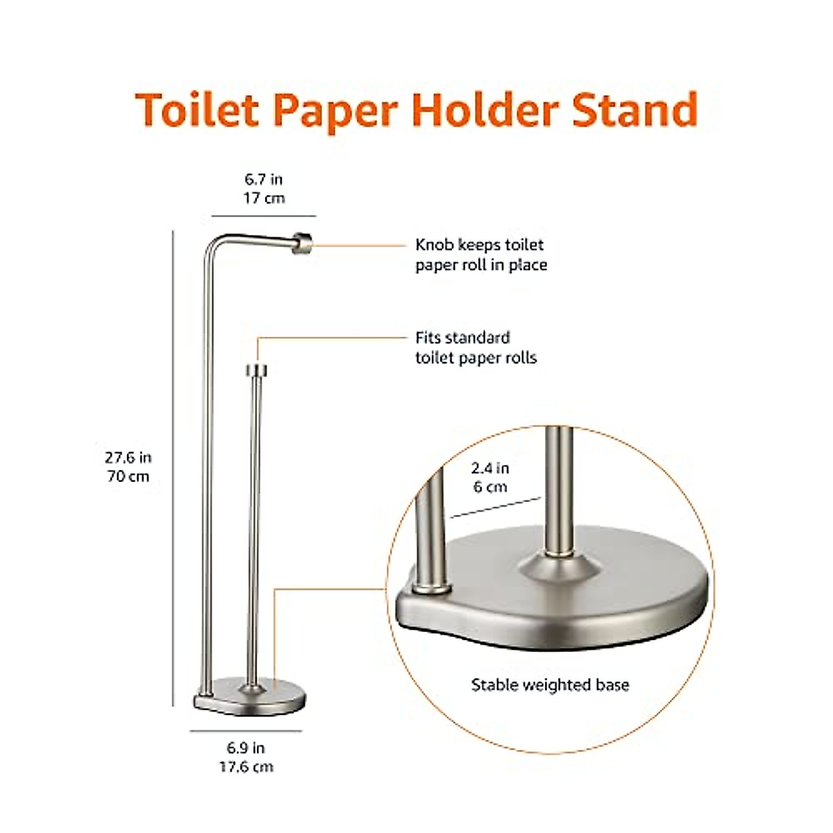 Amazon Basics Free Standing Bathroom Toilet Paper Holder Stand with Reserve, Silver Nickel