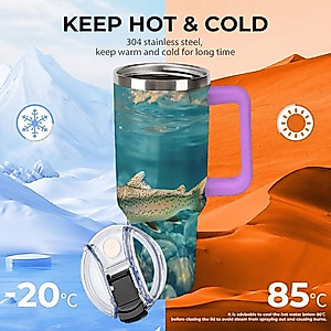 Trout 40 Oz Tumbler Insulated Stainless Steel Water Bottle Travel Mug Car Cup with Handle And Straw