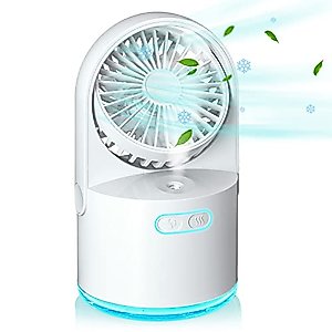 Desk Misting Fan Personal Table Fan with 300ML Large Water Tank Portable Misting Fan with 3 Speed Strong Wind USB Rechargeable Cooling Mister Fan 7 Colorful Nightlights for Home, Office, Outdoor