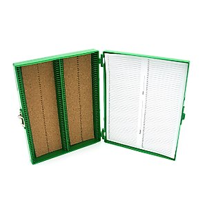 Heathrow Scientific HD15994B Green Cork Lined 100 Place Microscope Slide Box, 8.25" Length x 7" Width x 1.3" Height