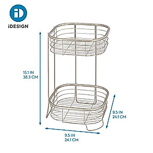 iDesign Forma Metal Wire Corner Standing Shower Tower Caddy, 2-Tier Bath Shelf Baskets for Shampoo, Conditioner, Soap, Accessories, 9.5" x 9.5" x 15.25", Satin Silver