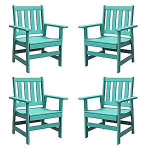 VICLLAX Patio Chairs Set of 4, Green Outdoor Dining Chairs, All Weather HDPE Outdoor Adirondack Furniture for Lawn, Garden, Balcony