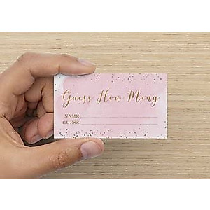 Your Main Event Prints Pink and Gold How Many Kisses Game Sign - Guess How Many - Perfect for Bridal Showers and Weddings - 1 Self-Standing Sign and 50 Guessing Cards