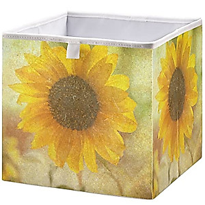 visesunny Closet Baskets Vintage Sunflower Grunge Pattern Storage Bins Fabric Baskets for Organizing Shelves Foldable Storage Cube Bins for Clothes, Toys, Baby Toiletry, Office Supply