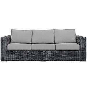 Modway Summon Wicker Rattan Outdoor Patio Sunbrella Sofa in Canvas Gray