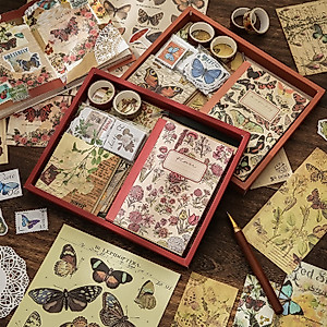 emmoolife Vintage Aesthetic Scrapbooking Supplies Kit, Flowers Botanical Bullet Junk Journal Kit with Journaling Supplies, Tweezers, A6 Grid Notebook,Stationery,Sticker, Birthday Craft Gift for Adult