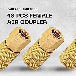 Silginnes Female Air couplers -1/4-Inch NPT Thread Quick Connect Air Coupler Plug Kit - 10-Pack, Air Tools Fittings Set, Air Compressor Accessories Fittings with Brass Finish