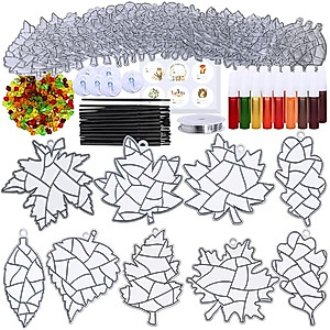 Winlyn 27 Sets Fall Leaf Suncatchers Ornaments Decorations DIY Window Paint Art Suncatchers Craft Kits Autumn Maple Leaf Sun Catchers for Kids Classroom Thanksgiving Harvest Party Activity Art Project
