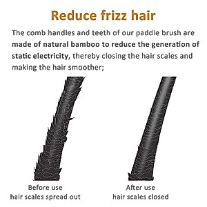Paddle brush, hair brush, Made of pure natural bamboo, no paint coating, massage the scalp while combing hair to promote blood circulation, prevent static electricity (1pcs)