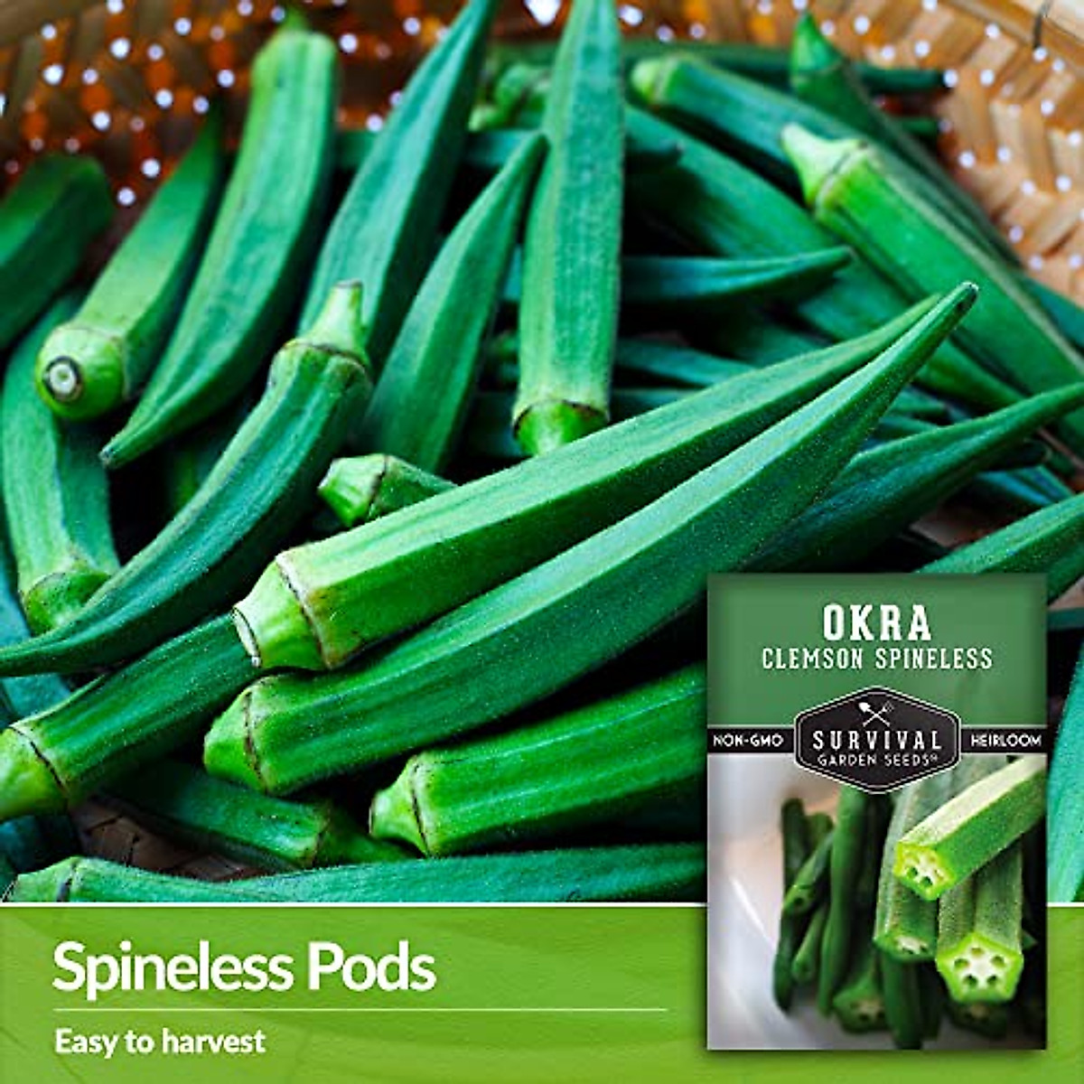 Survival Garden Seeds - Clemson Spineless Okra Seed for Planting - Packet with Instructions to Plant and Grow Tender and Large Okra in Your Home Vegetable Garden - Non-GMO Heirloom Variety