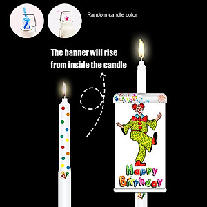 Pop Up Surprise Banner Candle, Circus Carnival Clown Cake Cupcake Candle, Clown Banner Birthday Candle for Party Supplies - 1 Pcs