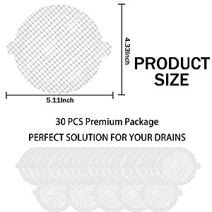 Ganbaro 30 Pack Disposable Hair Catchers for Shower, Disposable Shower Drain Hair Catcher, White Mesh Stickers 4.3'', Waterproof Adhesive Mesh Stickers for Bathroom, Laundry, Bathtub, Kitchen
