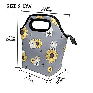 senya Lunch Bag Cute Hamster And Sunflower Printed Neoprene Tote Reusable Insulated Gourmet Lunchbox Container Organizer School Picnic Carrying For Men, Women, Adults, Kids, Girls, Boys