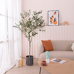Hobyhoon Artificial Olive Tree, 6FT Tall Faux Silk Plant Artificial Tree in Potted Oliver Branch Leaves and Fruits for Modern Home Decor Indoor