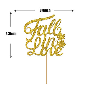 Gold Glitter Fall in Love Cake Topper - Fall Themed Wedding/Wedding Anniversary/Bridal Shower Party Decorations
