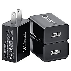 [3-Pack] Quick Charge 3.0, FONKEN 18W 3A USB Wall Charger QC 2.0/3.0 Adapter Fast Charger Block Compatible for Wireless Charger, iPhone iPad, Samsung S10/S9/S8/Note 9/8, LG G5, HTC 10 (Black)
