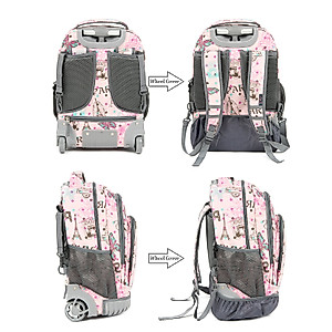 Tilami Rolling Backpack 18 Inch with Pencil Case School for Boys Girls, Pink