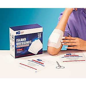GauzeCare Island Dressing 4x4 inch 28 Pcs| Individually Packed Sterile Pouches| 2x2 Non-Stick Pad in Center with Acrylic Adhesive Borders| Water-Resistant Adhesive Pads for Wound Care and Dressing