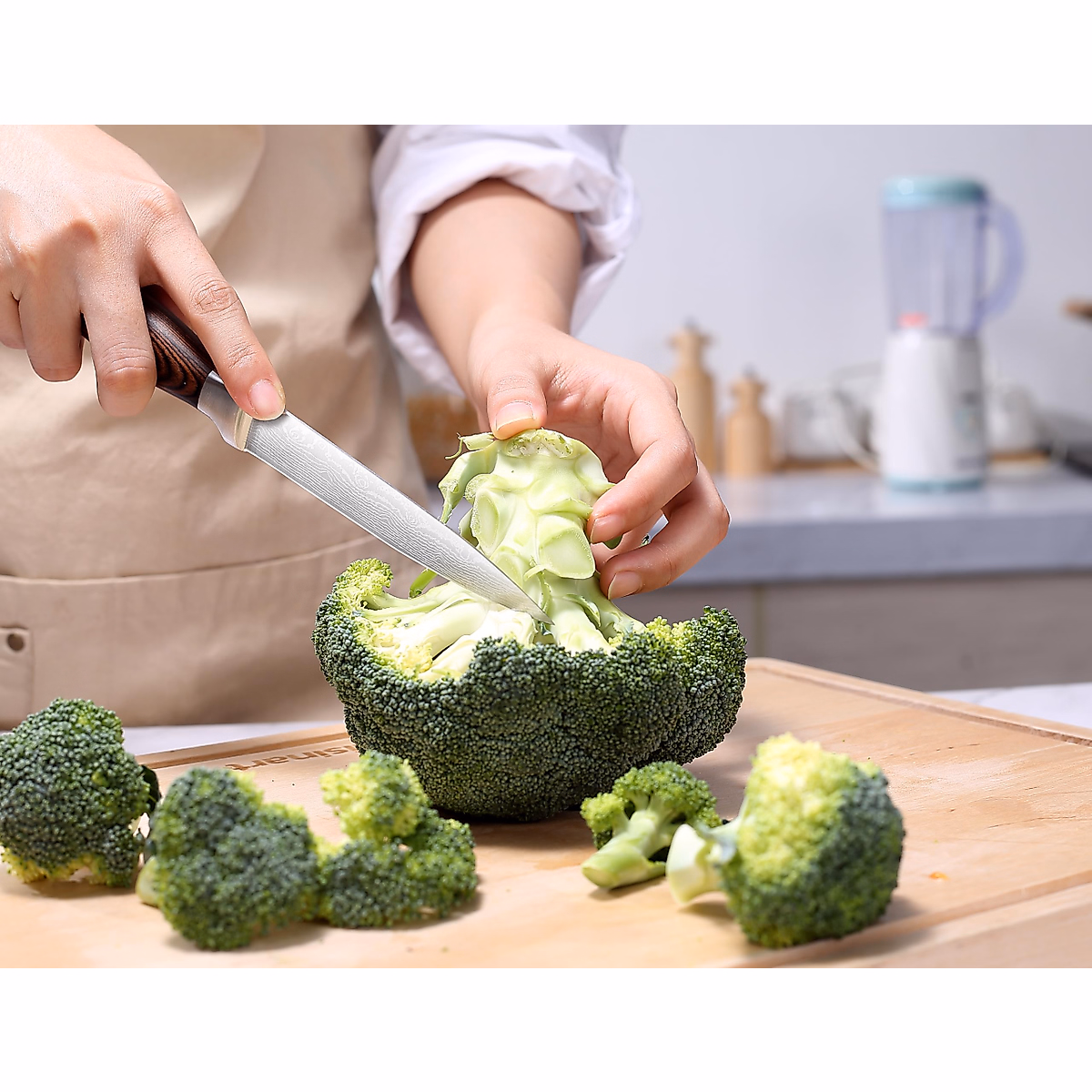 PICKWILL 5 Inch Kitchen Utility Knife with Sheath, Multi-purpose Small Chef Knife with Ergonomic Pakkawood Handle, 5Cr15MoV stainless steel Knives for Cutting Meat, Fruit & Vegetable