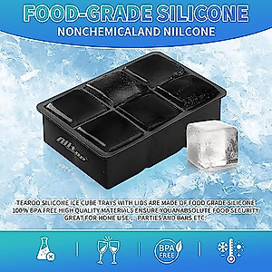 ALLTOP Large Square Ice Cube Trays,Giant Ice Block Maker with Lid for Whiskey, Cocktails,Reusable Silicone Mold, DIY, BPA Free,Freezer - 2 Packs,Black