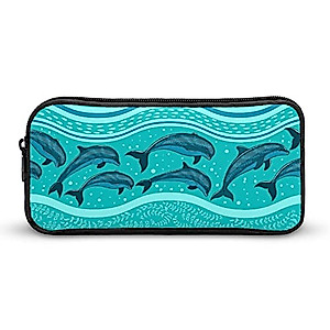 Dolphins in The Sea Pencil Case Stationery Pen Pouch Portable Makeup Storage Bag Organizer Gift