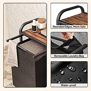 ALOFA Laundry Basket, Laundry Hamper with Shelf, 48L Laundry Room Organization, Pull Out and Removable Laundry Bag, Metal Frame Made Laundry Sorter Wheels and Adjustable Feets Black