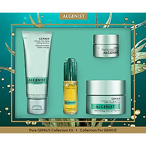 Algenist Pure GENIUS Collection Kit - Liquid Collagen, Ultimate Anti-Aging Melting Cleanser, Eye Cream & Face Cream - Non-Comedogenic & Hypoallergenic Skincare (4 Piece Skincare Set)