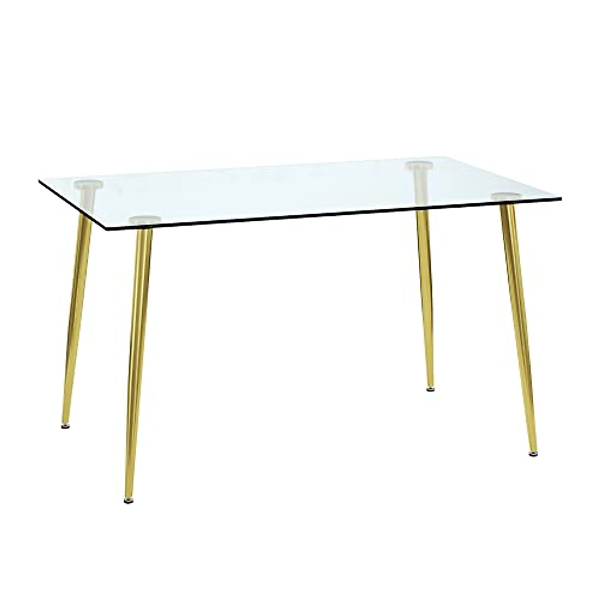 POULEII Glass Dining Table,Modern Minimalist Rectangular Table with Tempered Glass Tabletop and Golden Chrome Metal Legs for 6-8, Space Saving Dining Table for Kitchen Dining Room