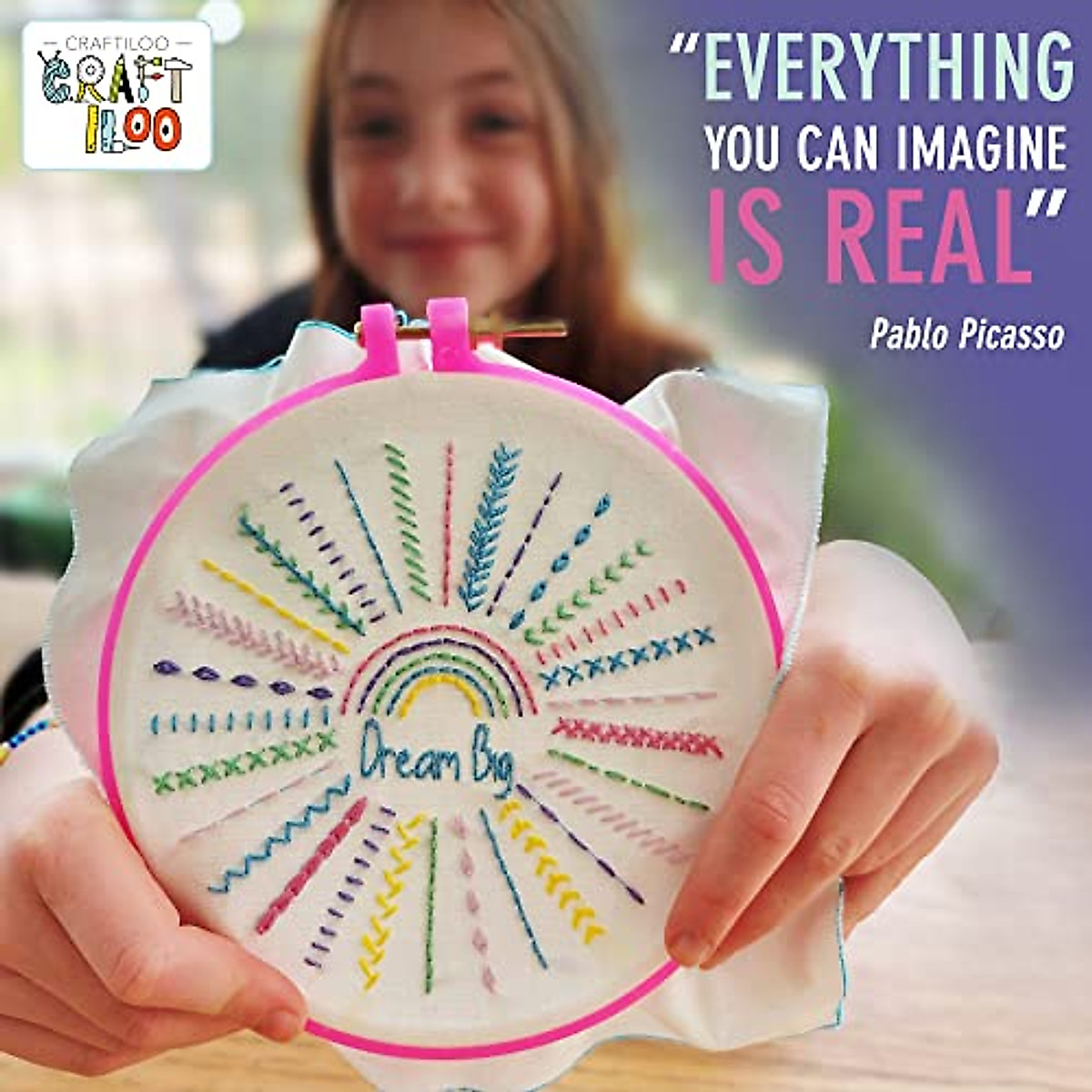 CRAFTILOO 10 Pre-Stamped Embroidery Patterns for Beginners Embroidery Kit for Kids Girls Needlepoint Kits for Beginners Cross Stitch Craft Sewing Perfect for Ages 7-13