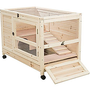 TRIXIE Natura X-Small Indoor Rabbit Hutch, Pet House for Rabbits and Guinea Pigs, Bunny Cage on Wheels, Pull Out Tray