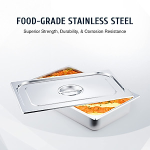 WILPREP 4 Pack Full Size Hotel Pan, 4" Deep Steam Table Pan with Lid 21" L x 12.8" W, Commercial Stainless Steel Anti Jam 14qt Hotel Pans with Lids