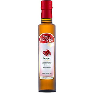 PIETRO CORICELLI: Natural Red Pepper Flavored Extra Virgin Olive Oil (EVOO) | Cold Pressed | Condiment of Mediterranean Cuisine | Add Rich Flavor to your Gourmet Dishes (250ML 8.45 FL OZ)