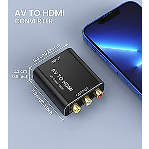 RCA to HDMI Converter, AV to HDMI Converter with RCA Cables, Aluminum 1080P Analog Composite CVBS Video Adapter Support PAL/NTSC for Smart TV PS2 Wii SNES N64 Xbox VHS VCR DVD Player