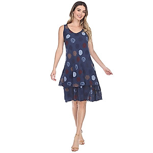 Women's Plus Size Summer Casual Sleeveless Dresses Polka-Dot Floral Scoop Neck Dress-Bigdot-Navy-1X