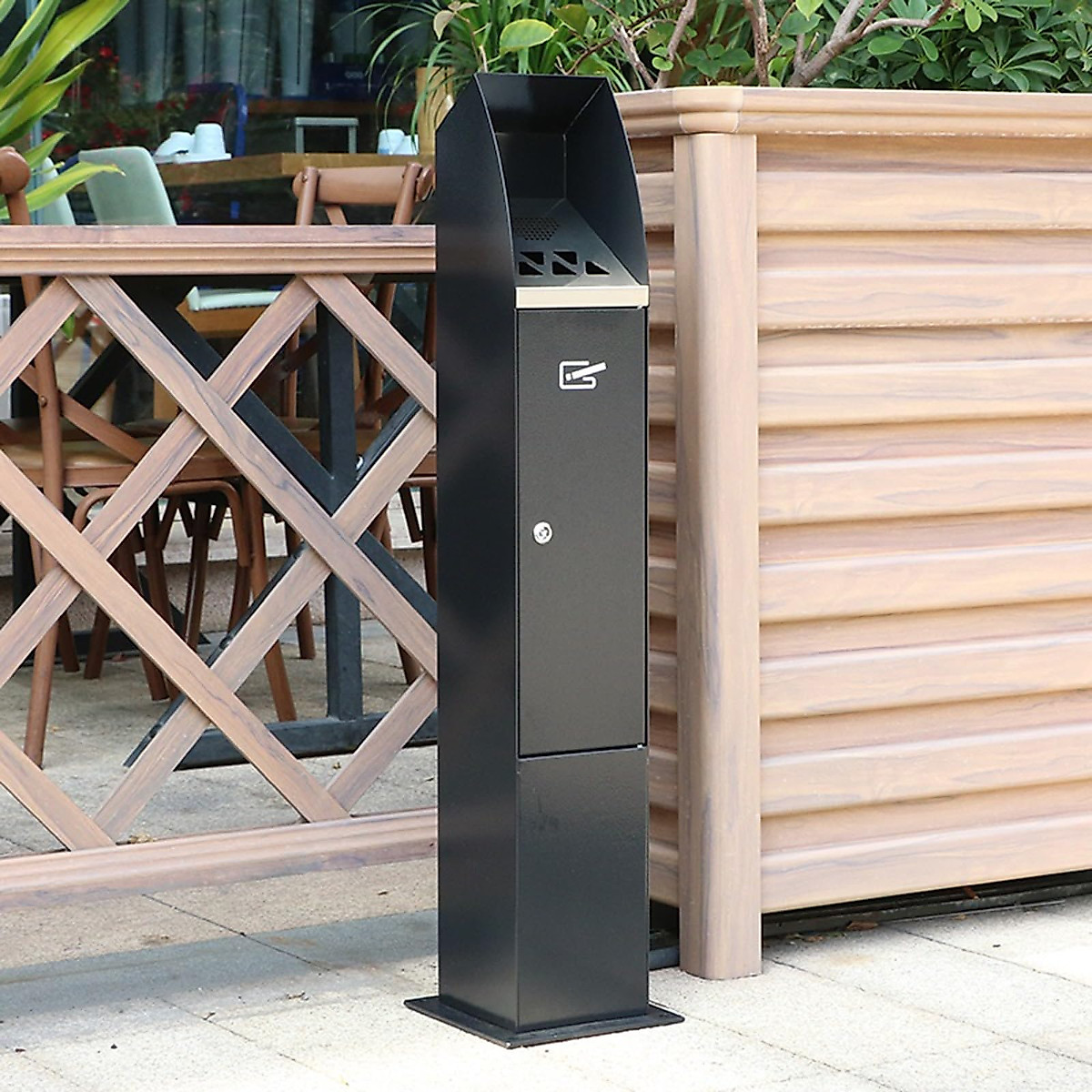 Garbage Cans Outdoor Vertical Ash Column Stainless Steel Smoke Extinguishing Column Smoking Column Cigarette Butt Collector Can Be Fixed Outside Trash Bin